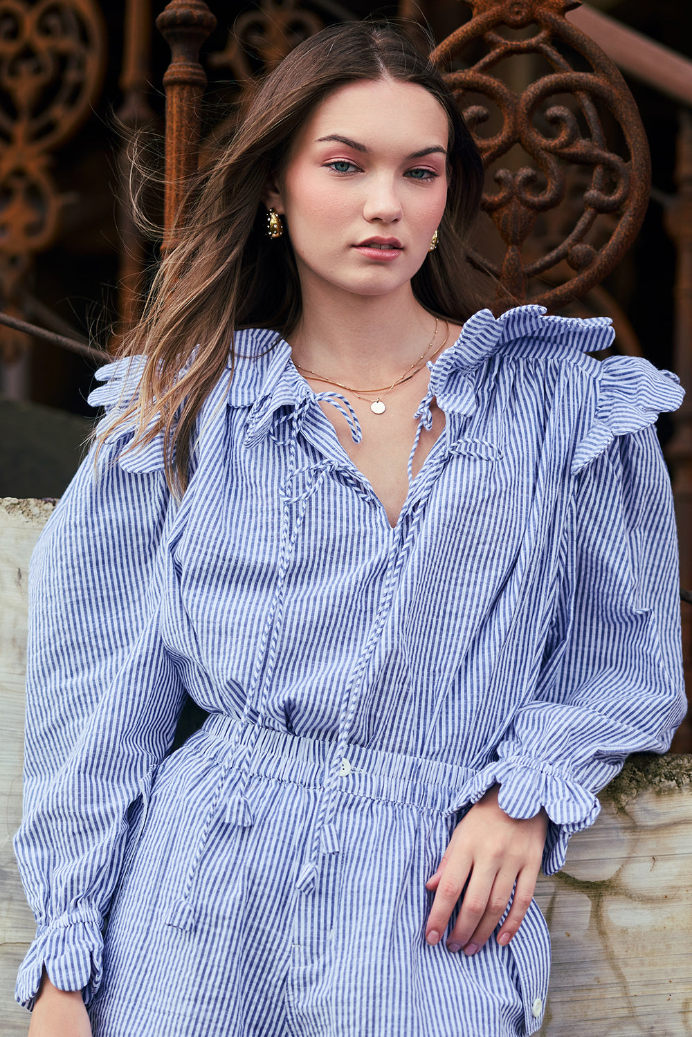 VENUS SCALLOP SHORTS SEERSUCKER NATURAL BLUE – The Story Of